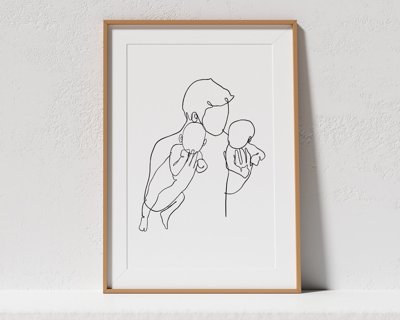 Twins Nursery Art Print, Printable Lineart Wallart, Father With Twins ...