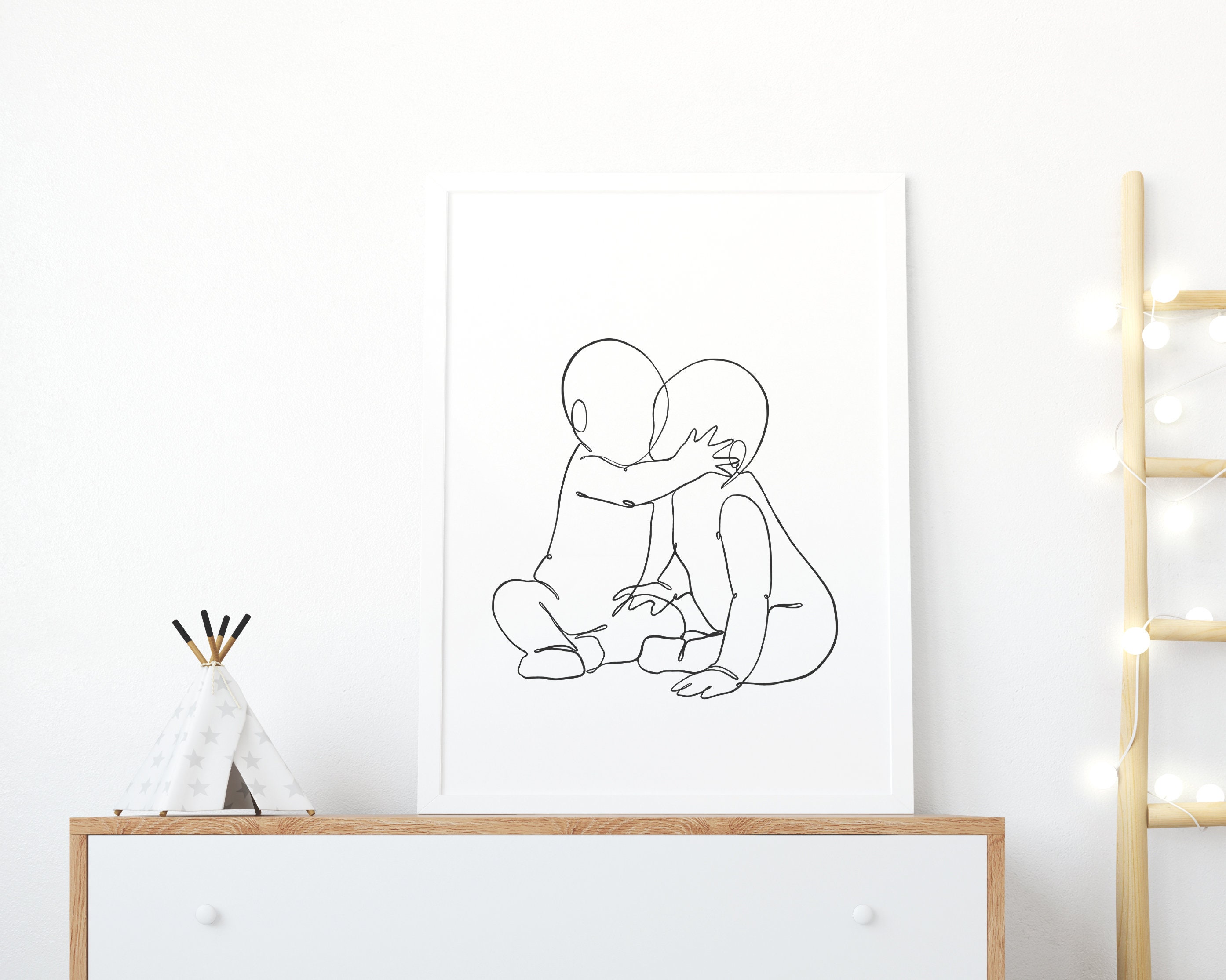 Twins Nursery Art Print Minimalist Nursery One Line Drawing - Etsy