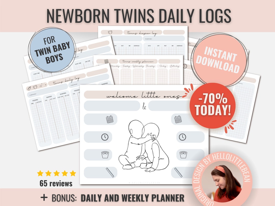 Printable Baby Twin Boys Daily Trackers and Planner Baby Twins Daily ...