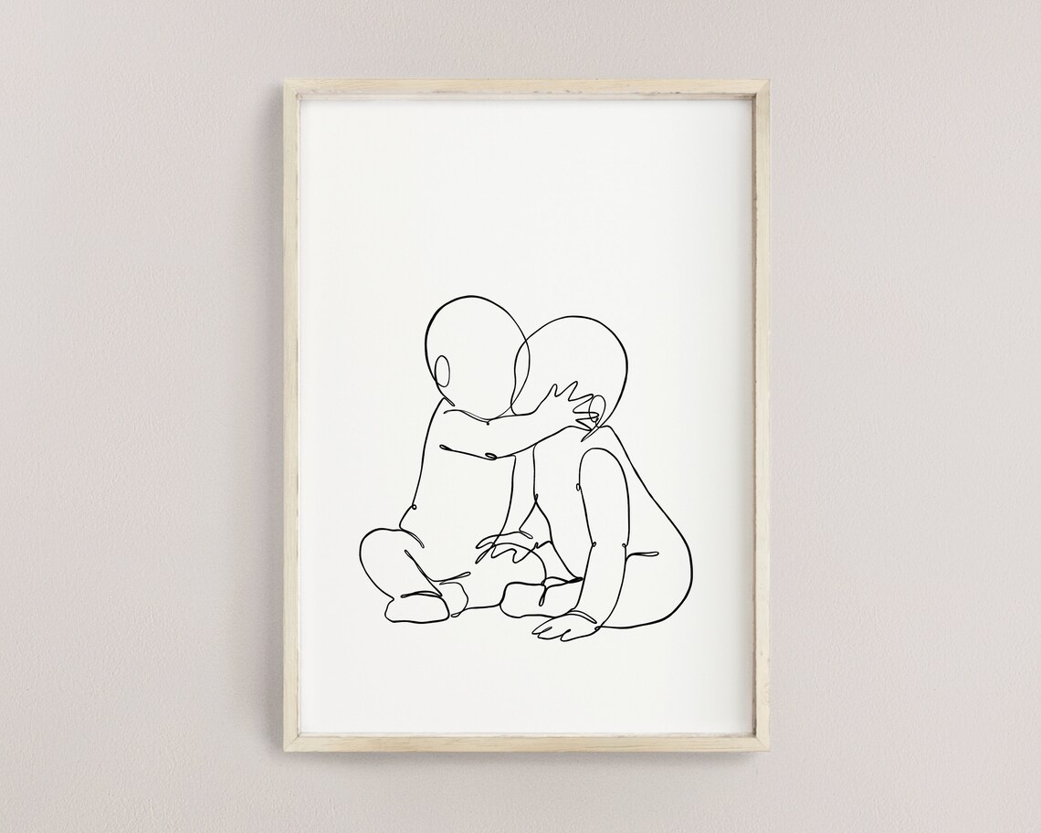 Twins Nursery Art Print Minimalist Nursery One Line Drawing - Etsy