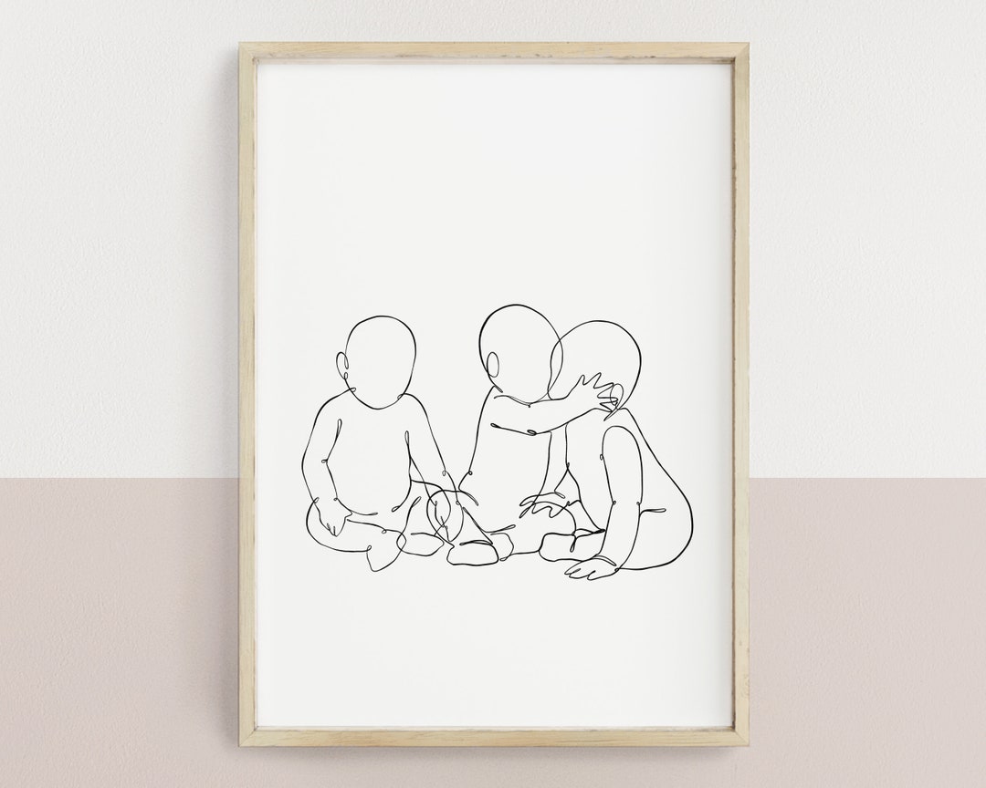 Triplets Nursery Art Print, Minimalist Nursery, One Line Drawing Poster ...