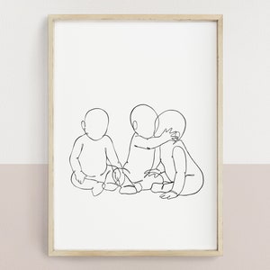 Triplets Nursery Art Print, Minimalist Nursery, One Line Drawing Poster ...