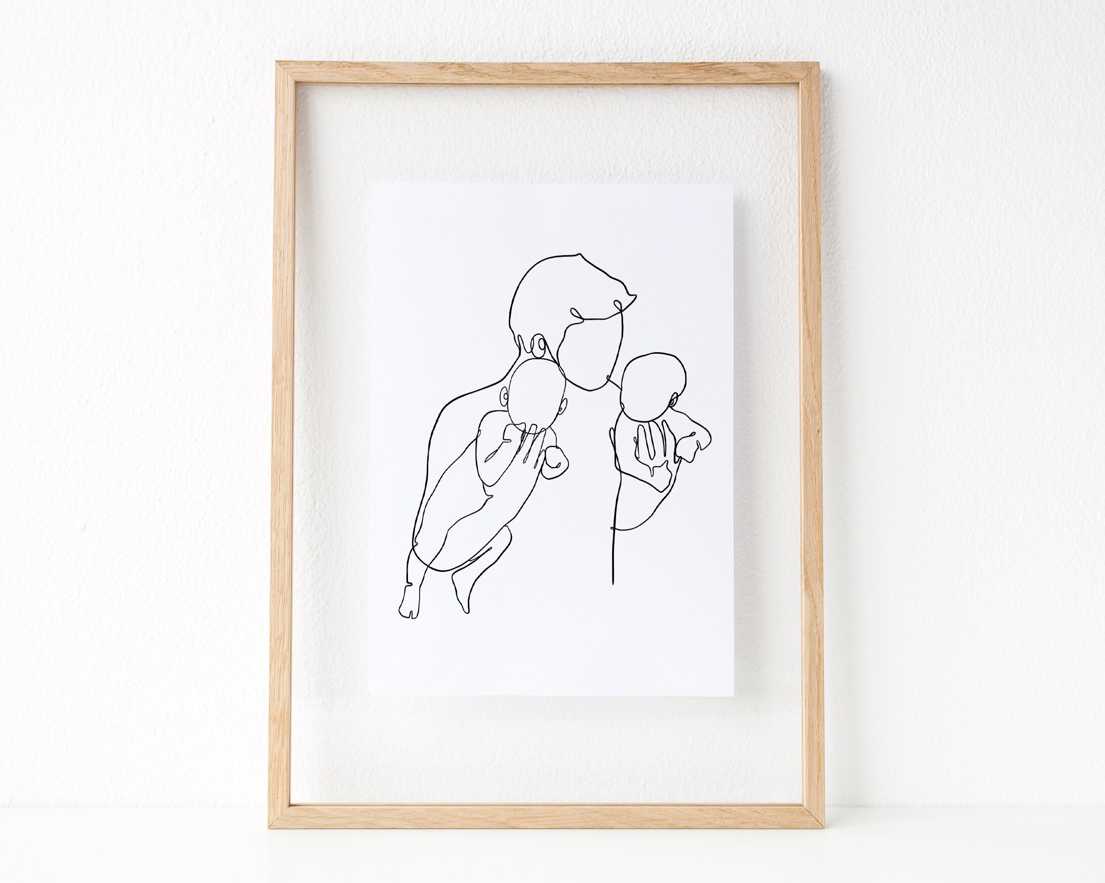 Twins Nursery Art Print, Printable Lineart Wallart, Father With Twins ...