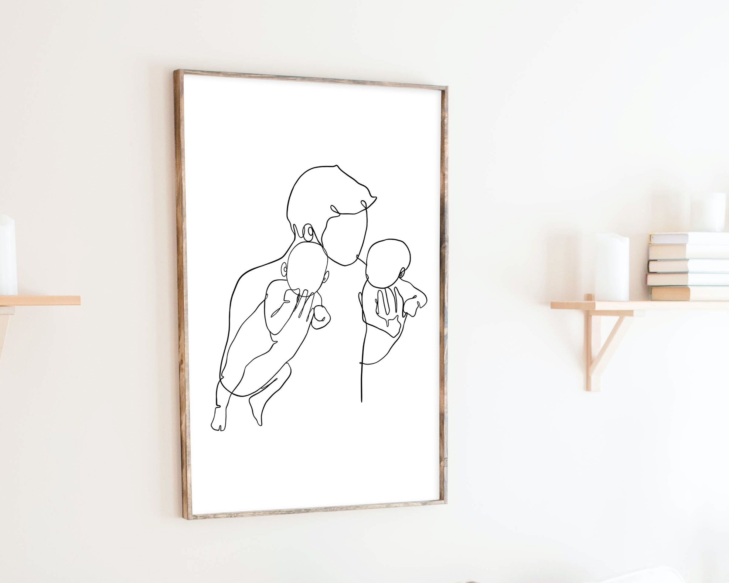 Twins Nursery Art Print, Printable Lineart Wallart, Father With Twins ...