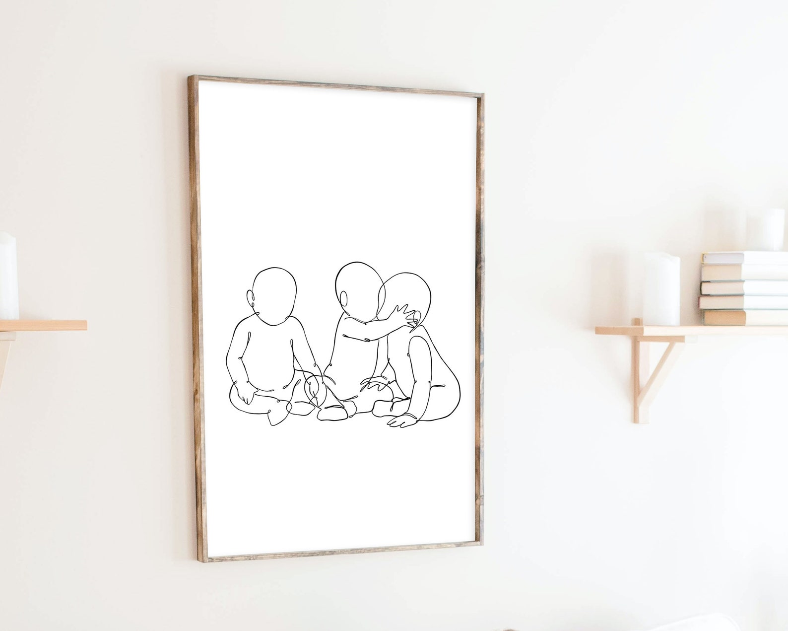 Triplets Nursery Art Print Minimalist Nursery One Line - Etsy