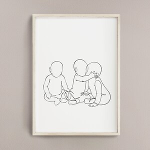 Triplets Nursery Art Print, Minimalist Nursery, One Line Drawing Poster ...