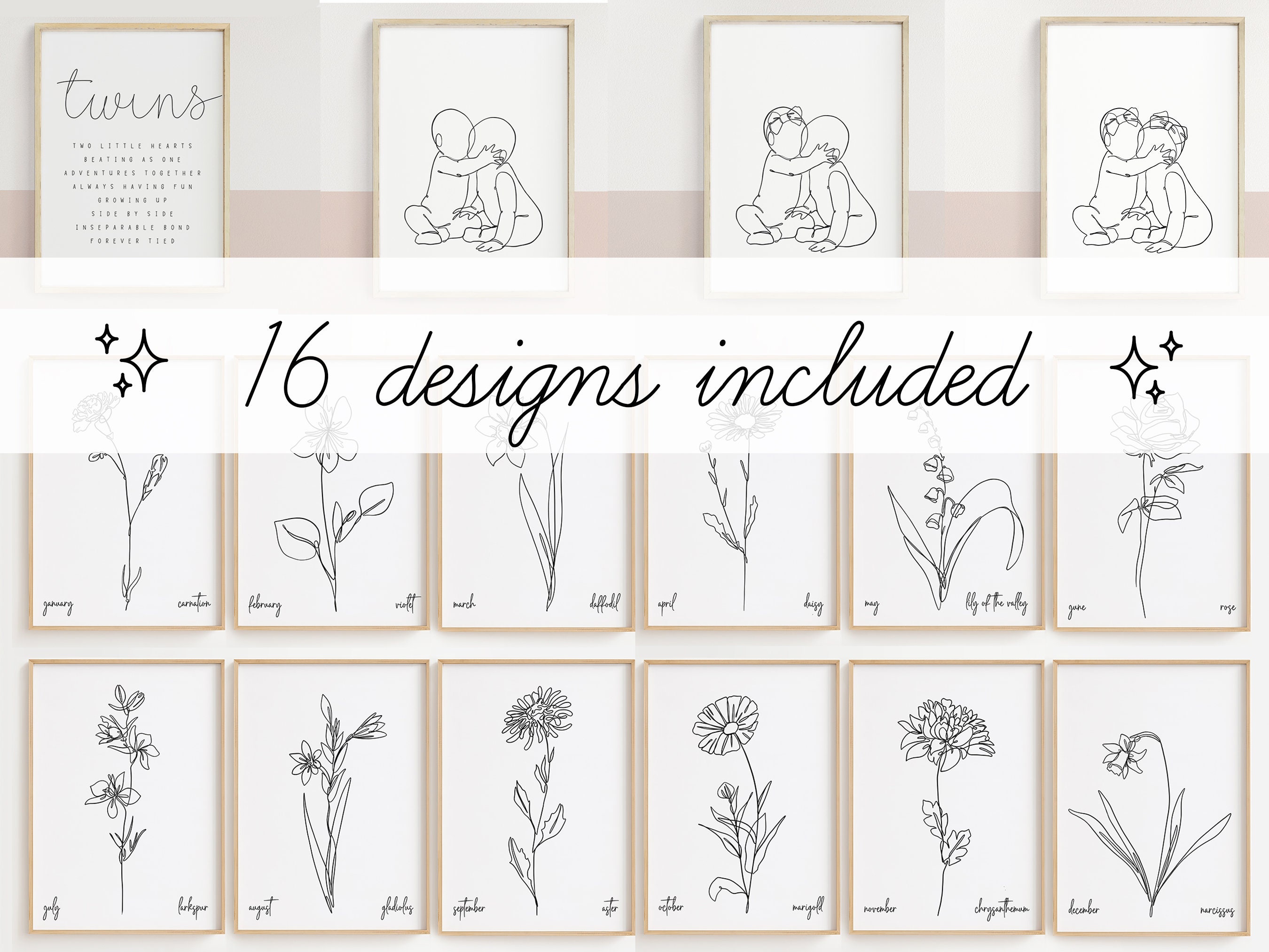 Twin Nursery Wall Decor SET Modern Minimalist Twin Nursery Wall Art Twin Nursery Wall Decor SET Modern Minimalist Twin Nursery Wall Art