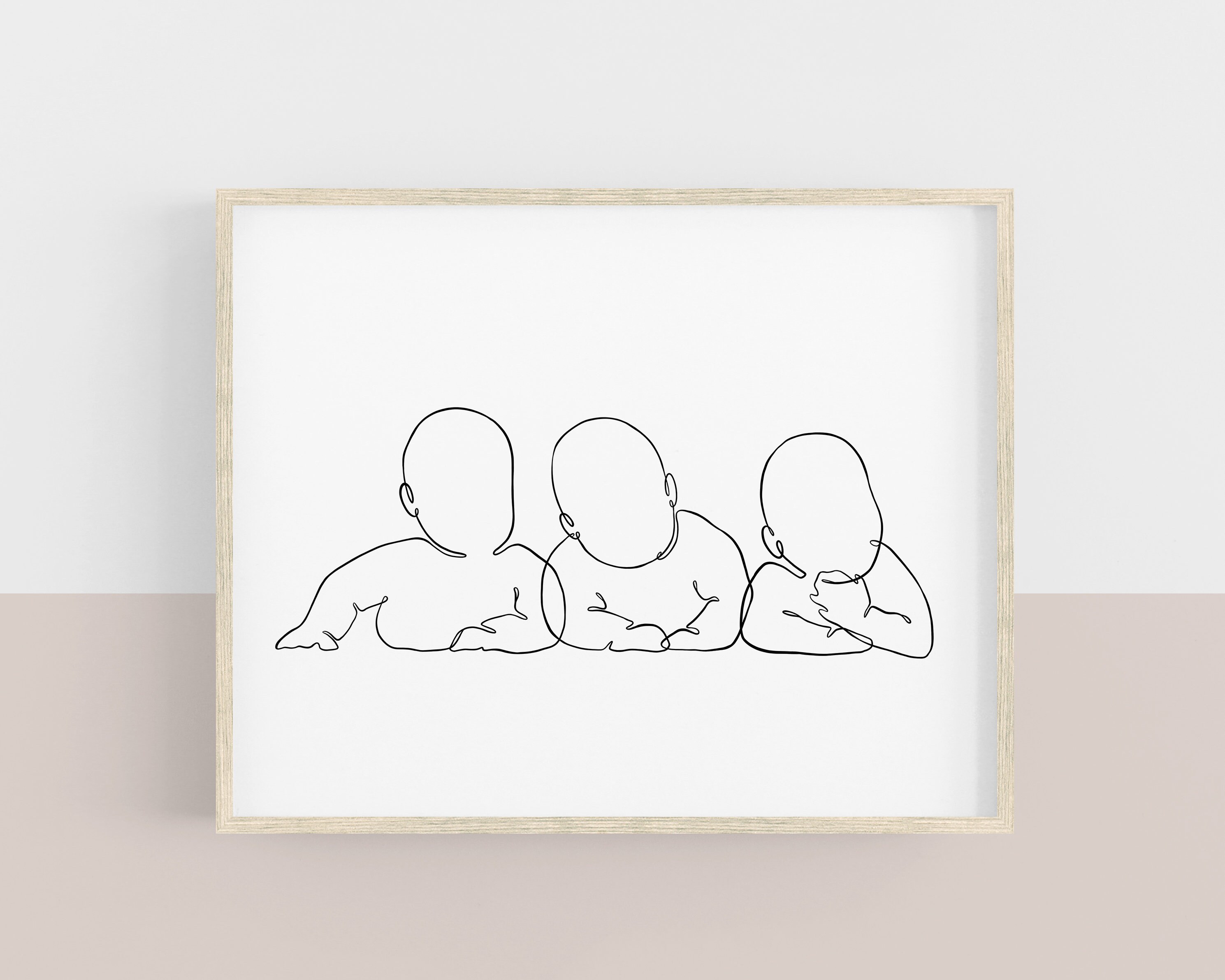 One Line Drawing Triplet Nursery Black and White Minimal Art Print Line ...
