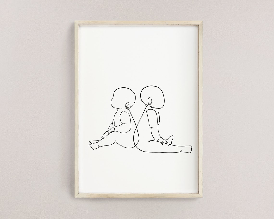 Twins Nursery Art Print Printable Lineart Wallart Gender - Etsy