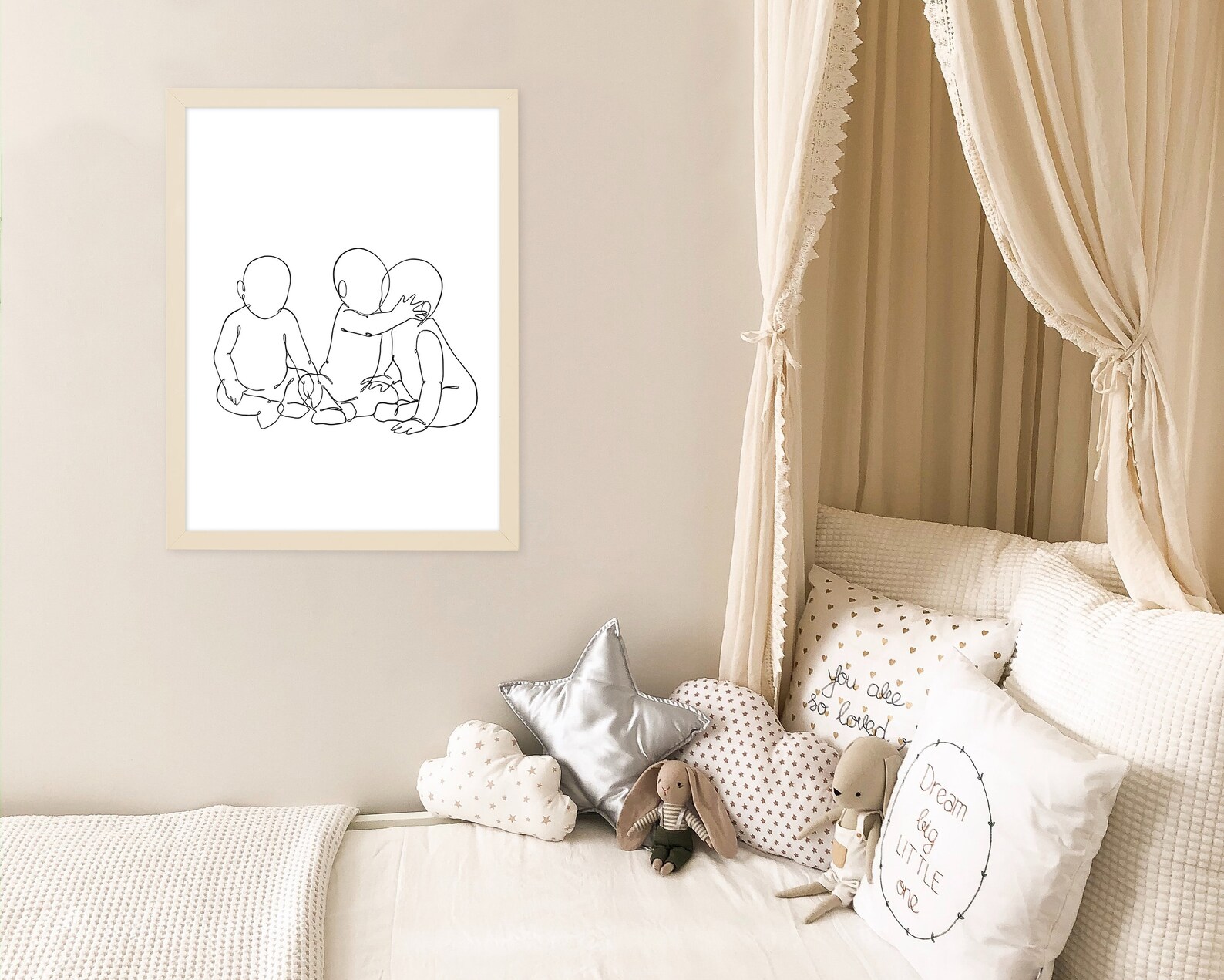 Triplets Nursery Art Print Minimalist Nursery One Line - Etsy