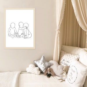 Triplets Nursery Art Print, Minimalist Nursery, One Line Drawing Poster ...