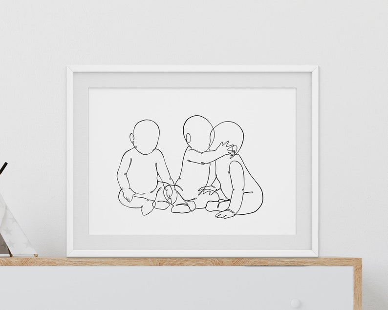 Triplets Nursery Art Print Minimalist Nursery One Line - Etsy