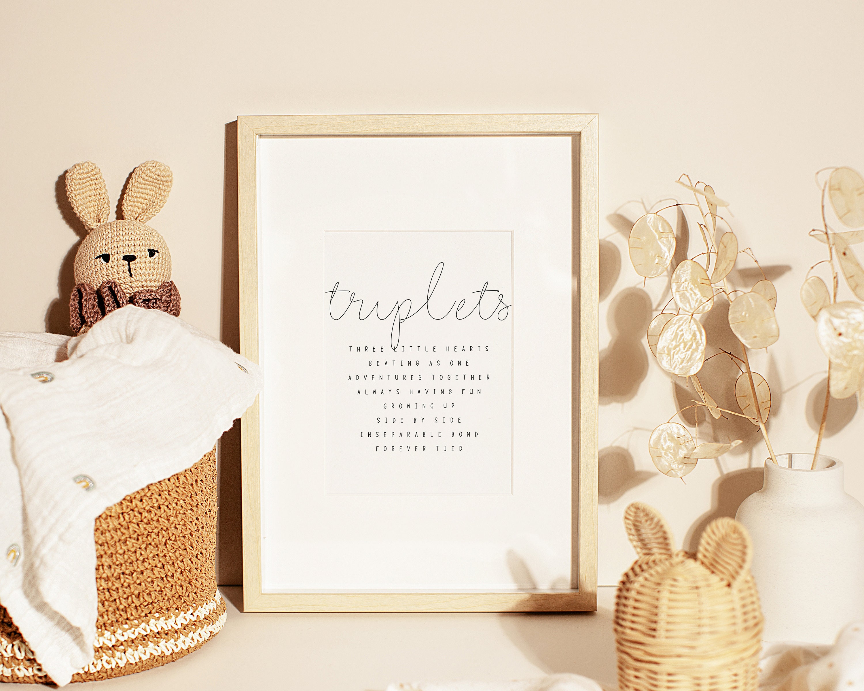 Triplets Baby Room Sign Wall Art Neutral Triplet Nursery Wall Decor ...