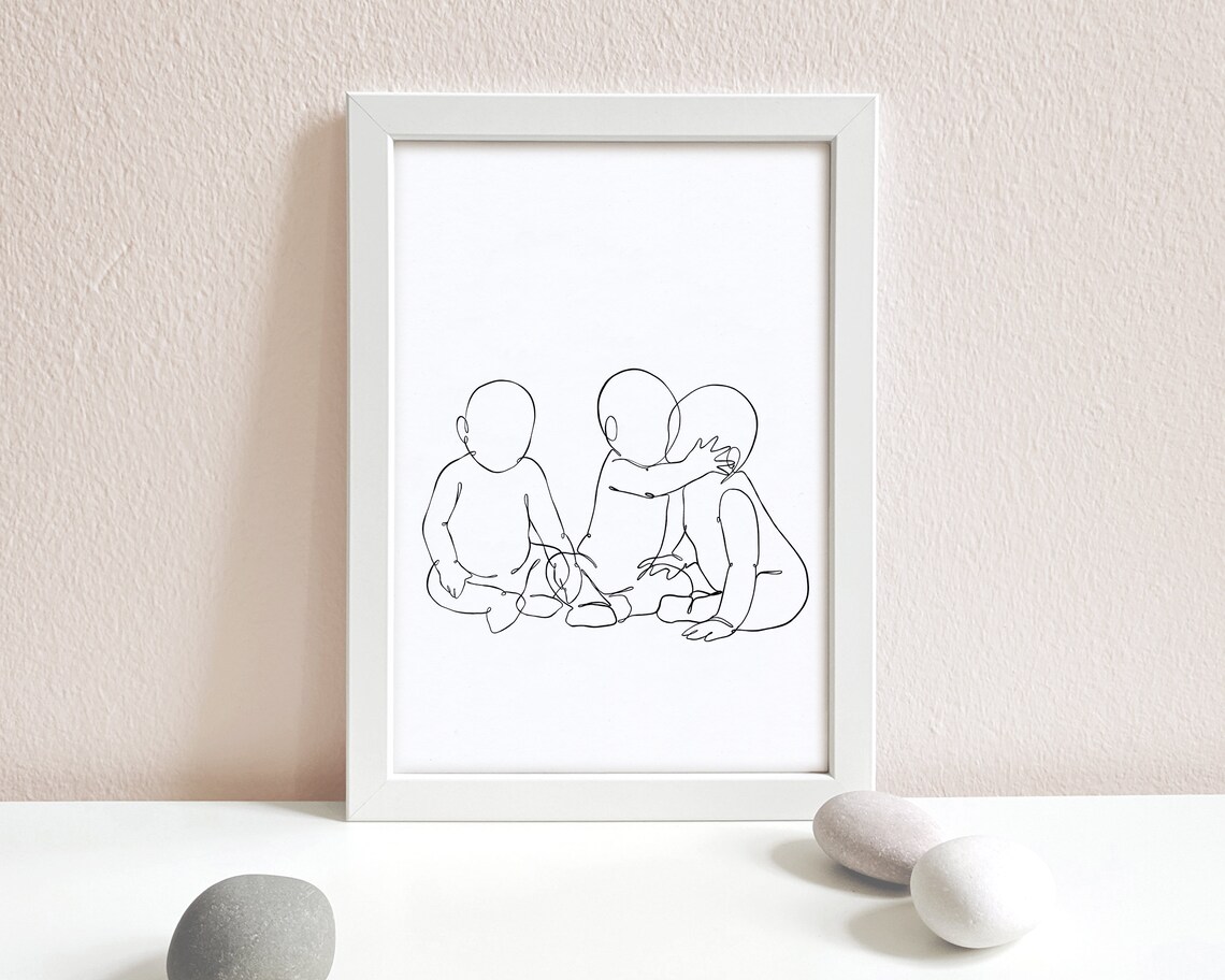 Triplets Nursery Art Print Minimalist Nursery One Line - Etsy