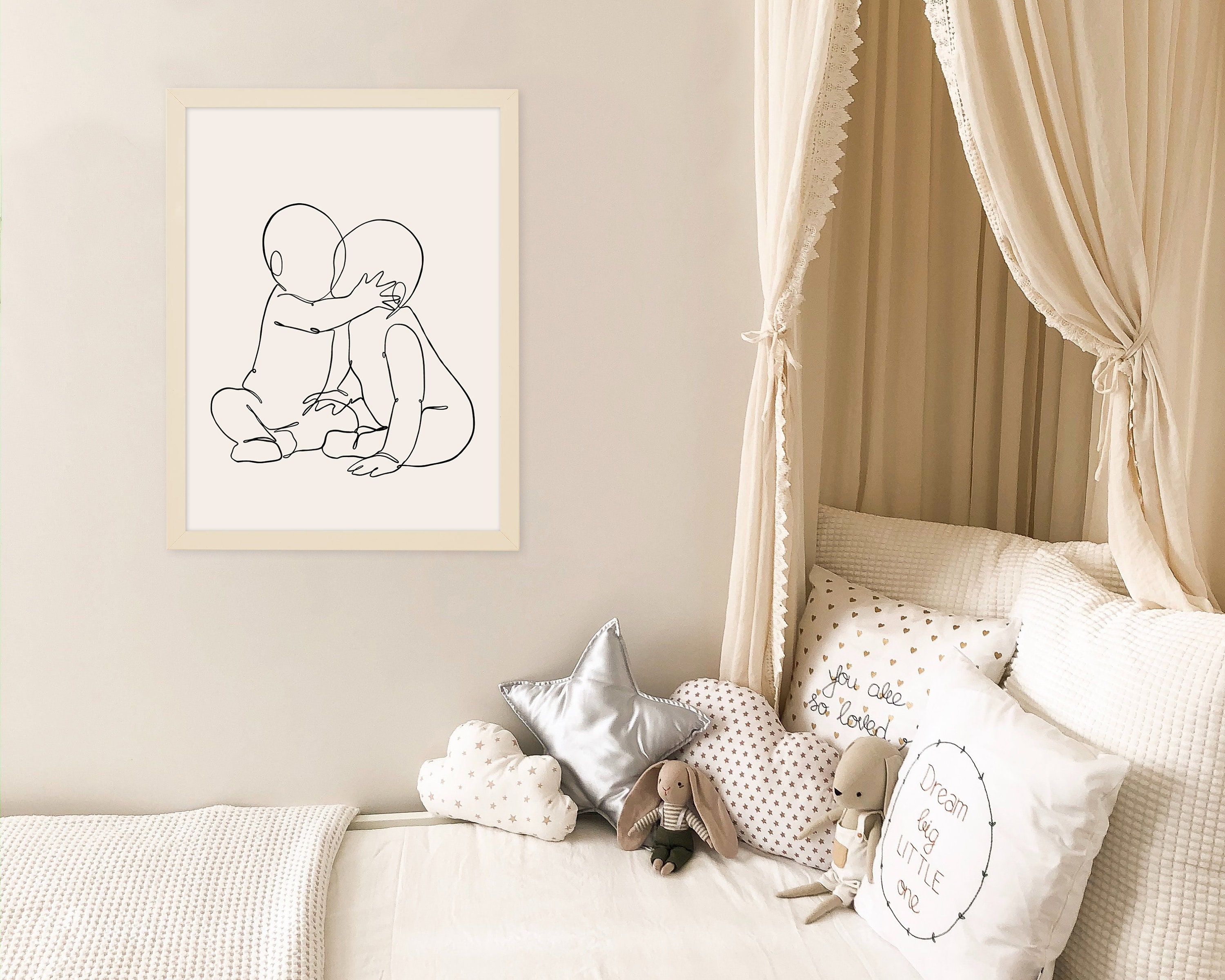 Twins Nursery Art Print Minimalist Nursery One Line Drawing - Etsy