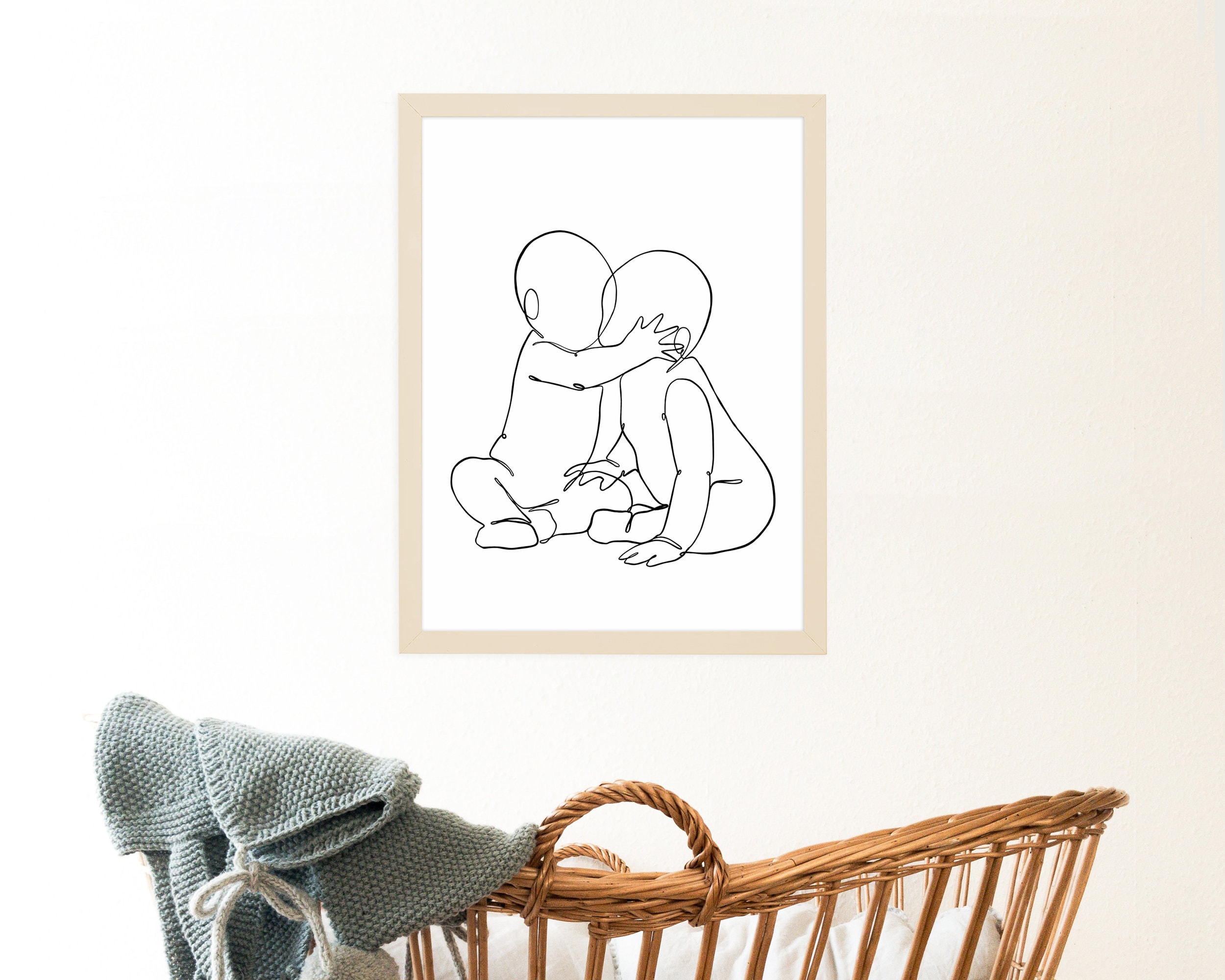 Twins Nursery Art Print Minimalist Nursery One Line Drawing - Etsy