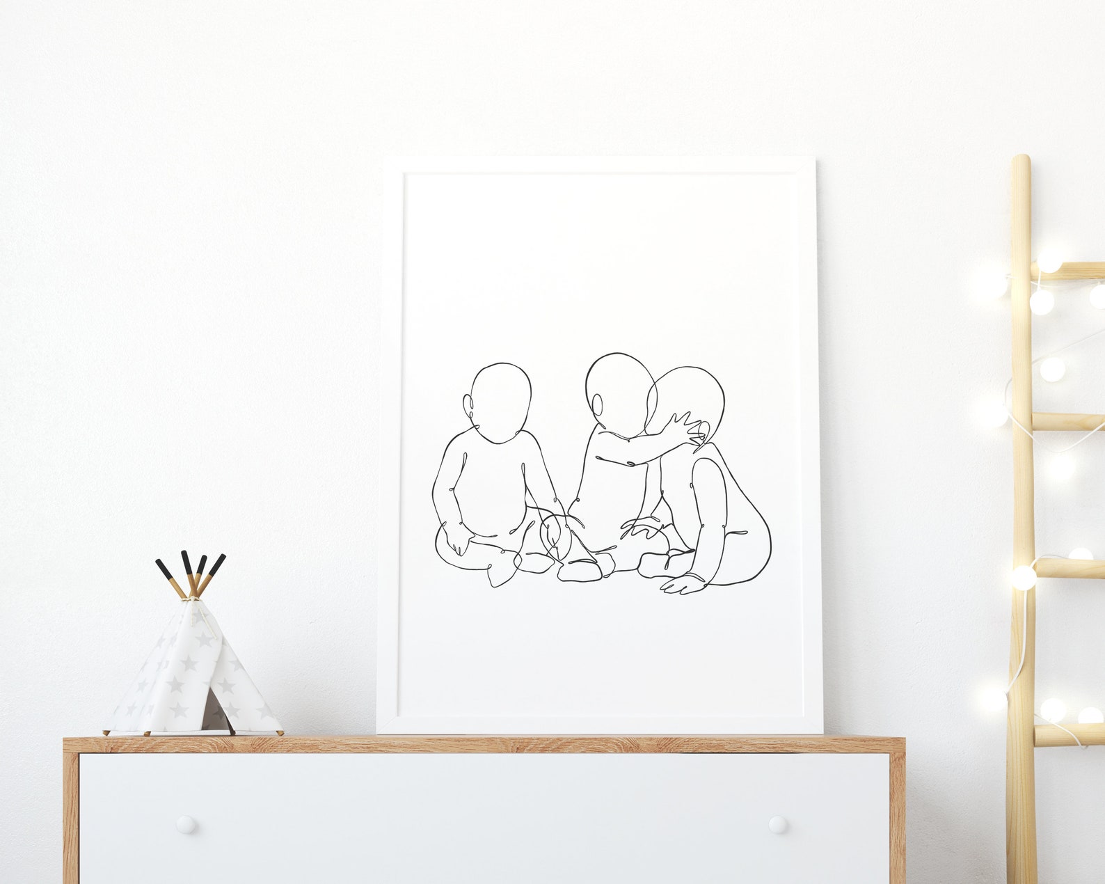 Triplets Nursery Art Print Minimalist Nursery One Line - Etsy