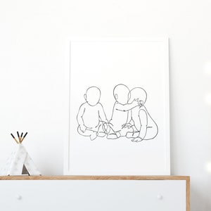 Triplets Nursery Art Print, Minimalist Nursery, One Line Drawing Poster ...