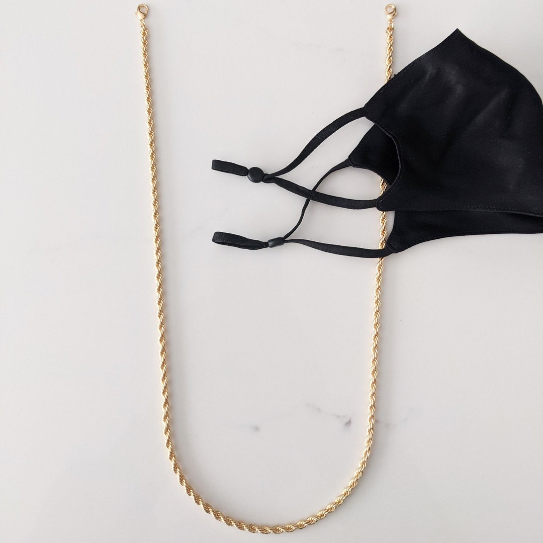 Face Mask Chain 18ct Gold Twist Rope Style Mask & Glasses Holder Strap ...