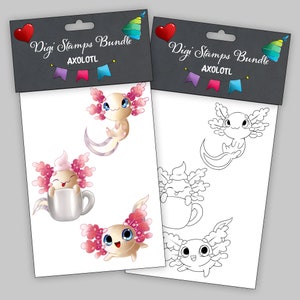 Digi Stamp Set Axolotl in PNG Outlines Farbe Digi Stamps Digitaler ...