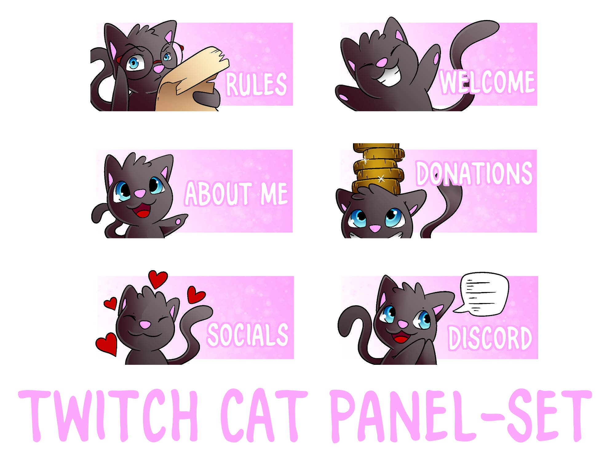 Cute Cats Twitch Panels Customizable Set Black Cat Cat Animal Etsy