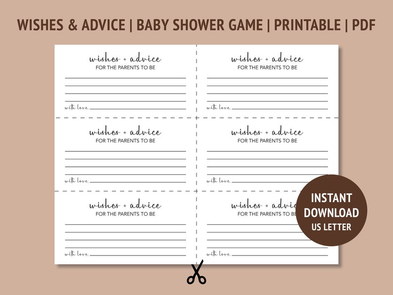 Wishes & Advice Baby Shower Game Printable PDF Minimal Design Gender ...