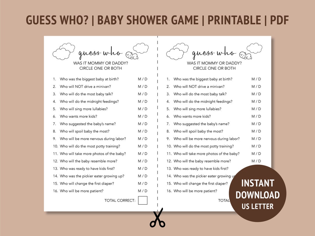 Guess Who Baby Shower Game Printable PDF Minimal Design Gender Neutral ...