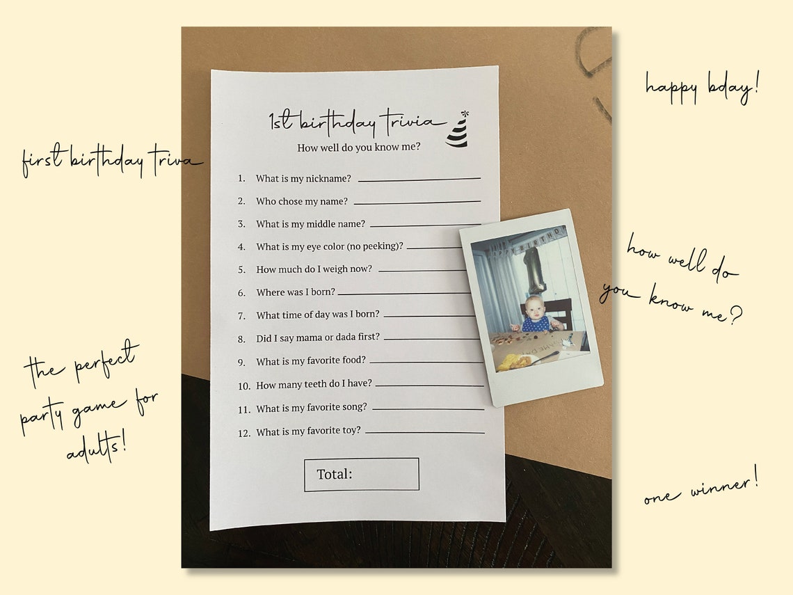 First Birthday Trivia Game Party Game First Birthday Game for Adults ...