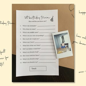 First Birthday Trivia Game Party Game First Birthday Game for Adults ...