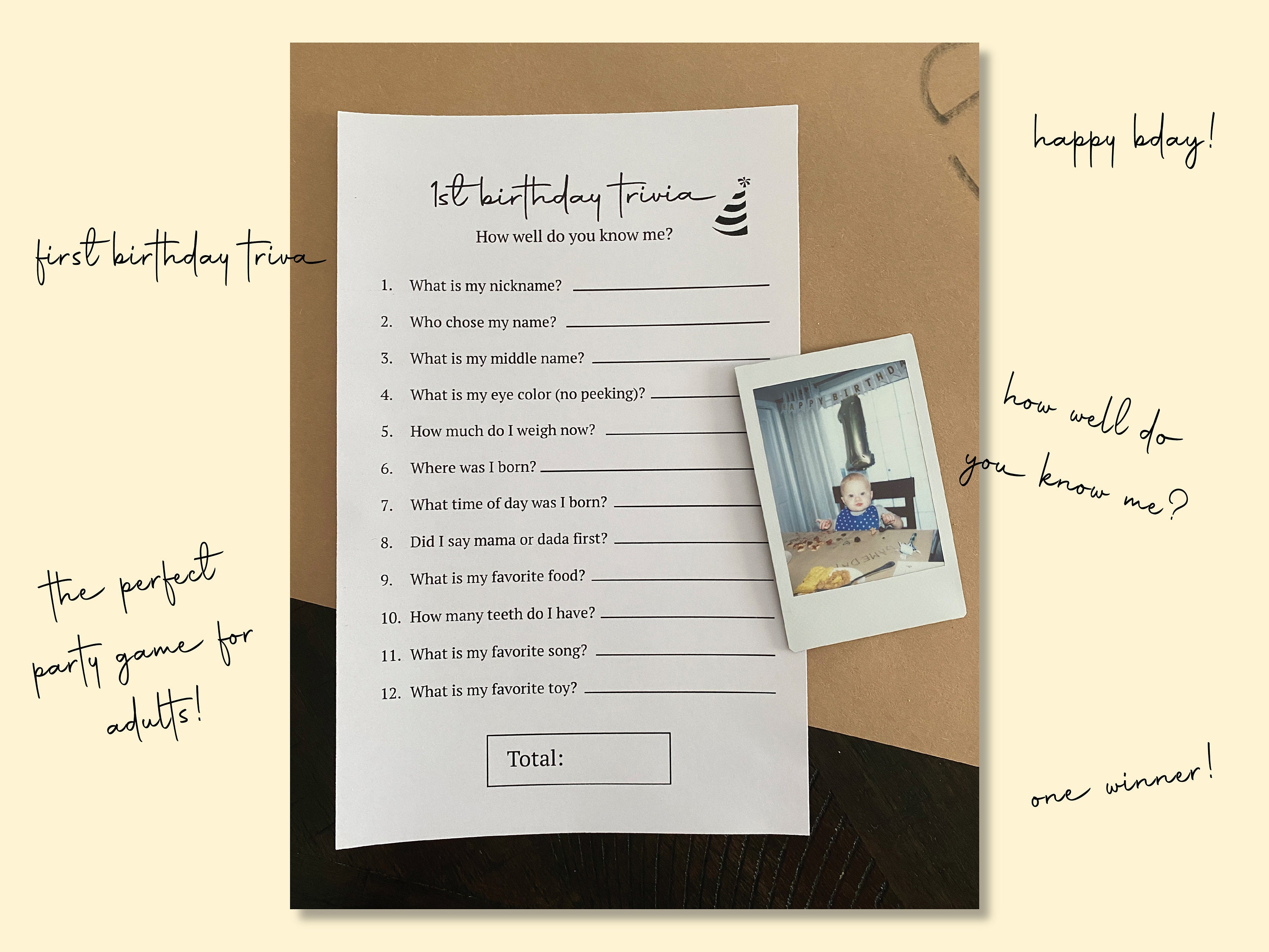 First Birthday Trivia Game Party Game First Birthday Game for Adults ...