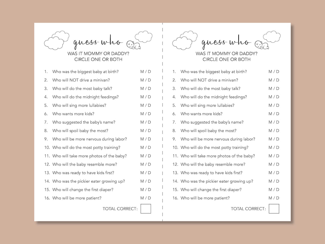 Guess Who Baby Shower Game Printable PDF Minimal Design Gender Neutral ...