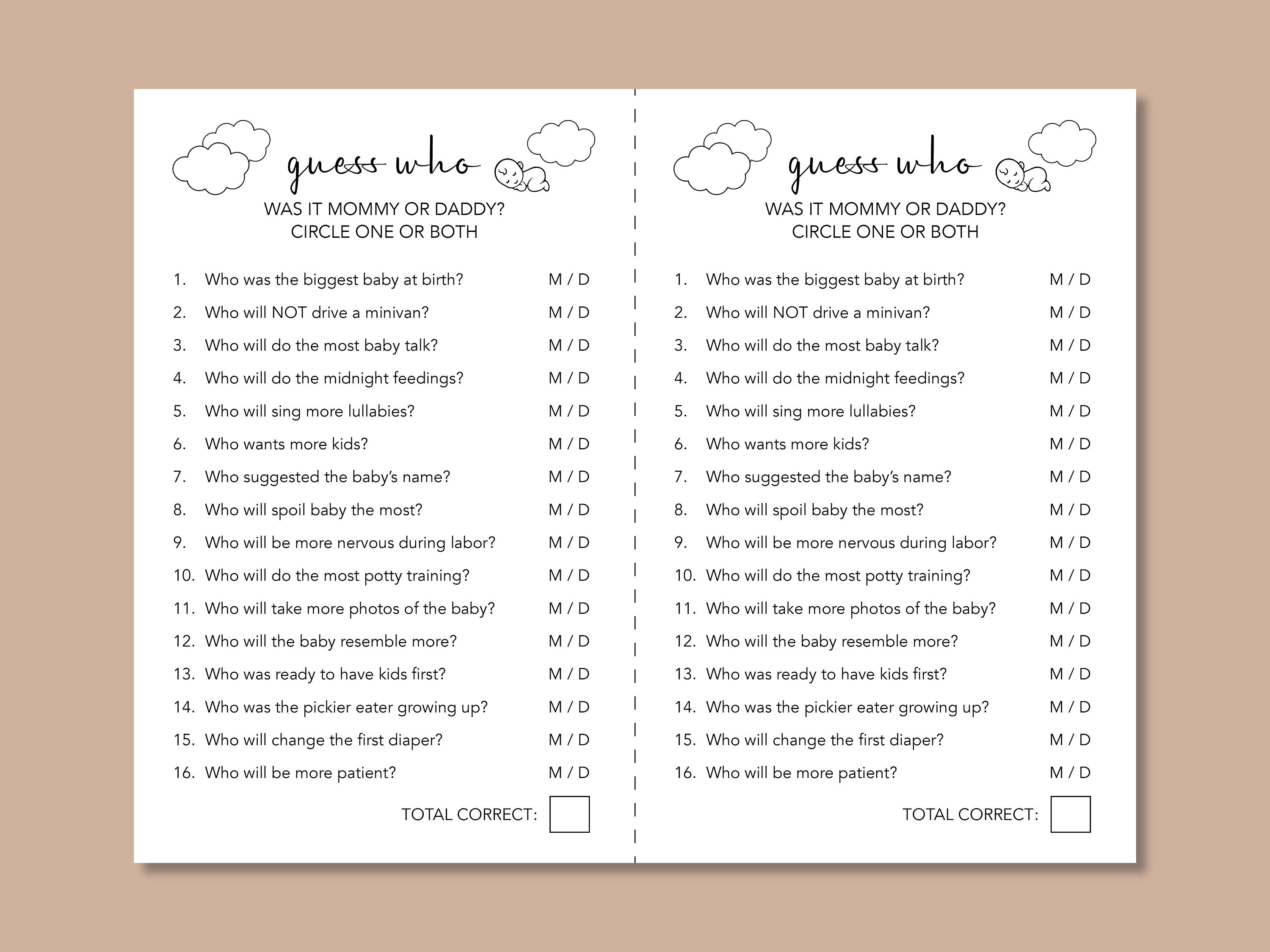 Guess Who Baby Shower Game Printable PDF Minimal Design Gender Neutral ...