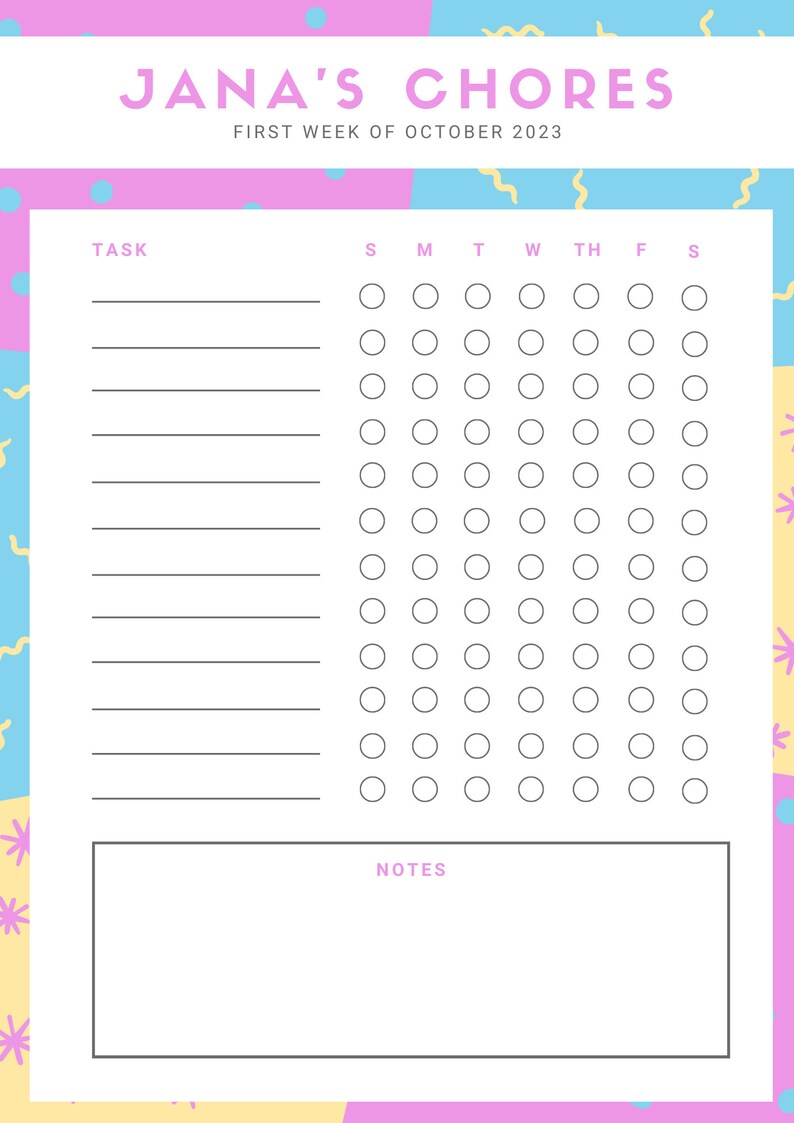 Editable Pastel Pattern Chore Chart for Kids, Editable Chore Chart ...