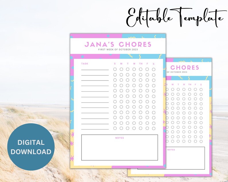 Editable Pastel Pattern Chore Chart for Kids, Editable Chore Chart ...