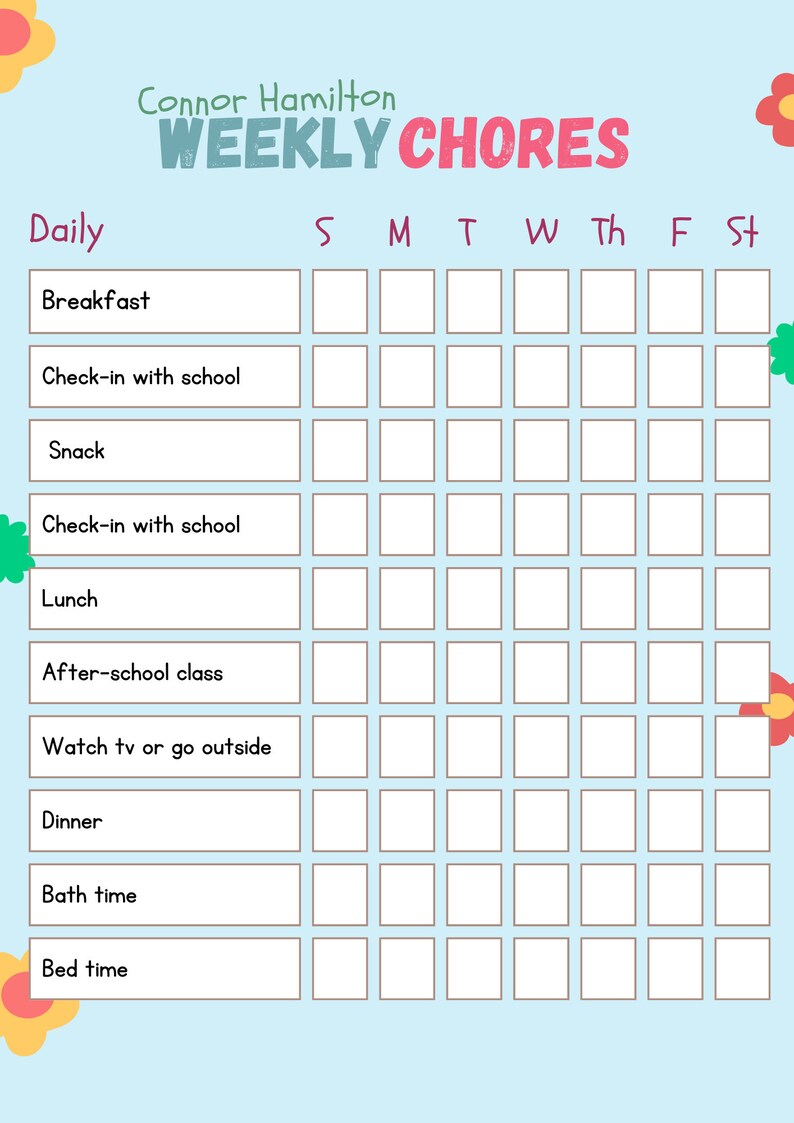 Chore Chart for Kids, Kids Daily Chores, Kids Routine Chart ...