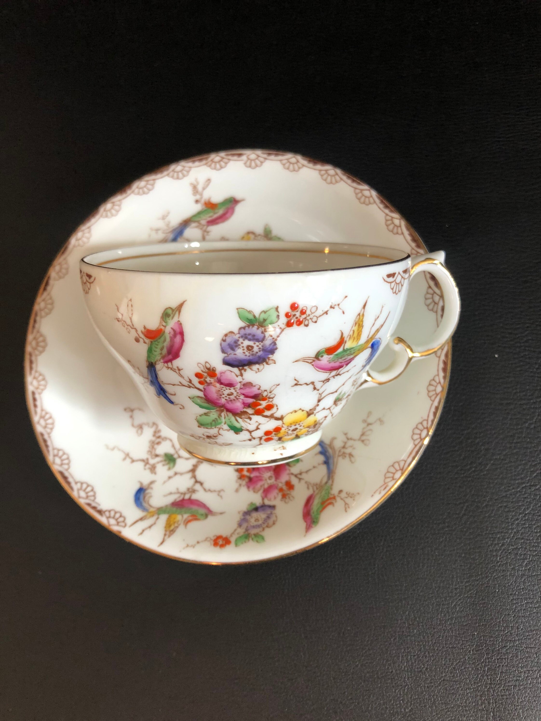 Melba Birds and Flowers Hand Painted Teacup and Saucer Set - Etsy
