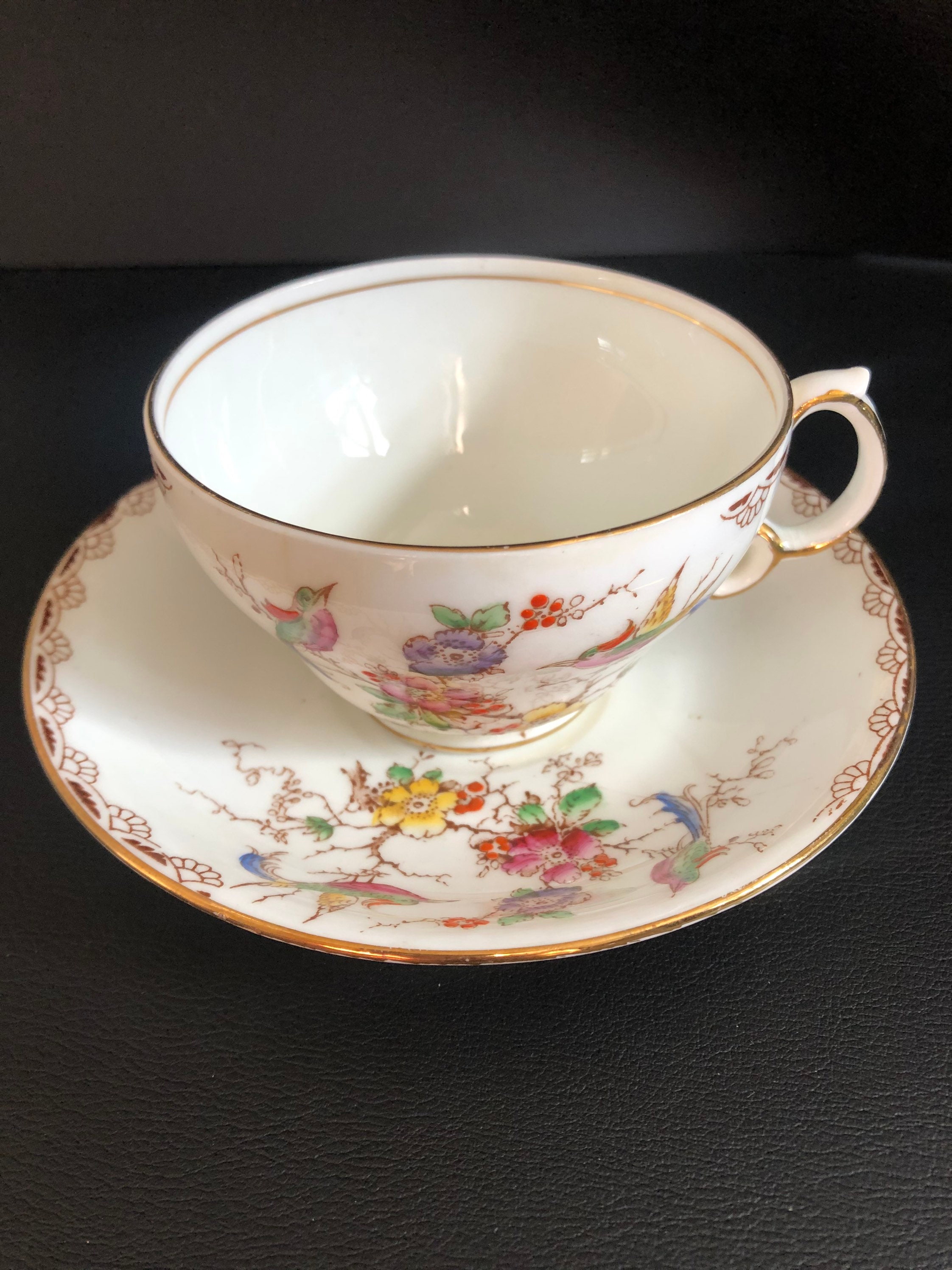 Melba Birds and Flowers Hand Painted Teacup and Saucer Set - Etsy