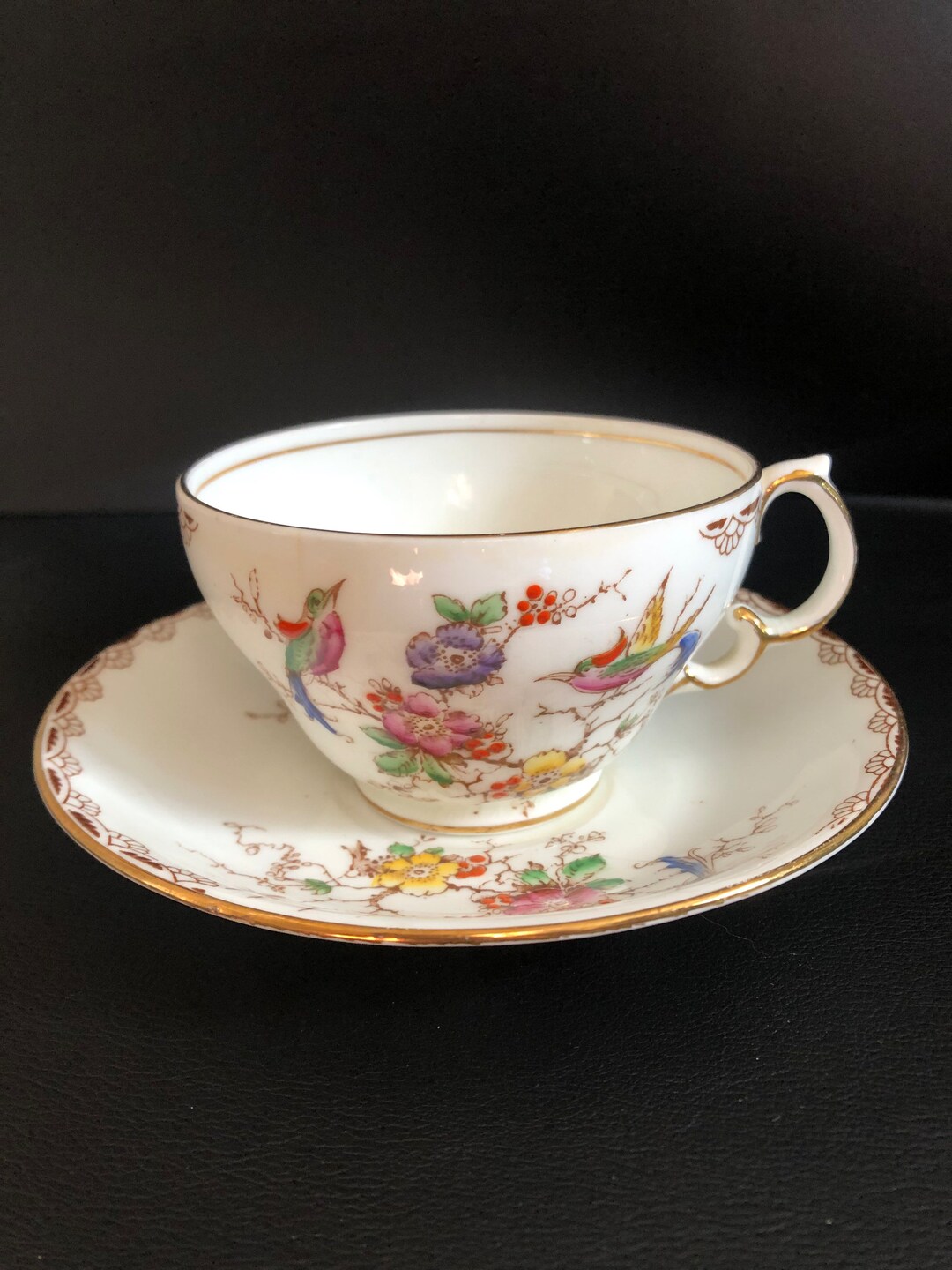 Melba Birds and Flowers Hand Painted Teacup and Saucer Set - Etsy