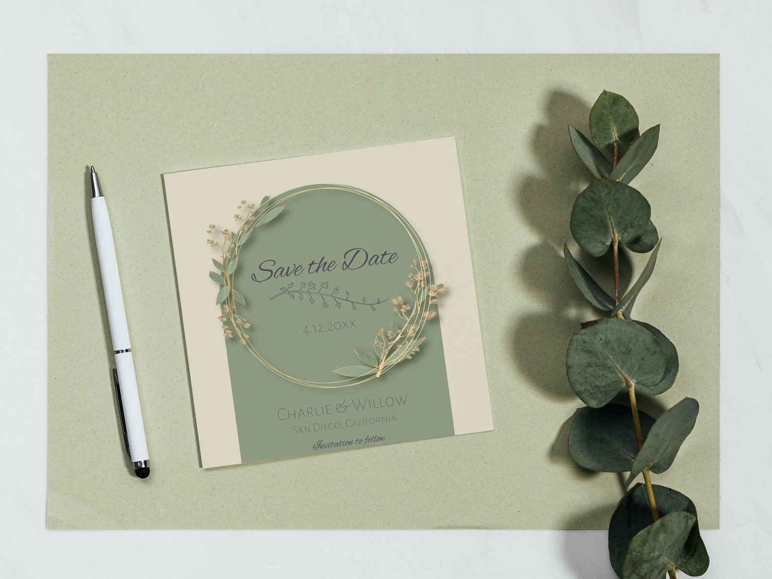 Sage Green Save the Date Template Save the Date Card - Etsy