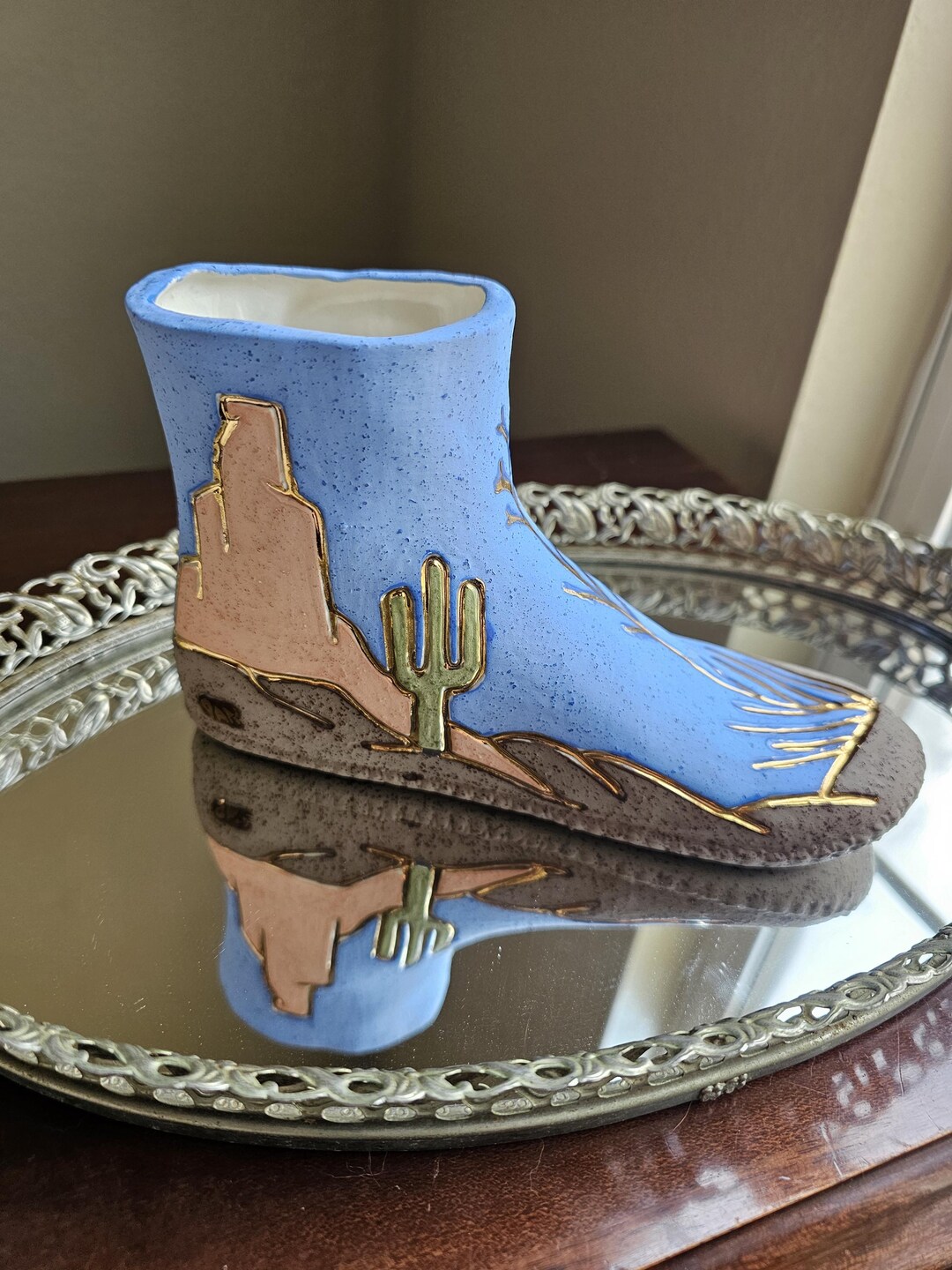 Vintage Southwestern Pottery Planter With 22K Gold Accents - Etsy