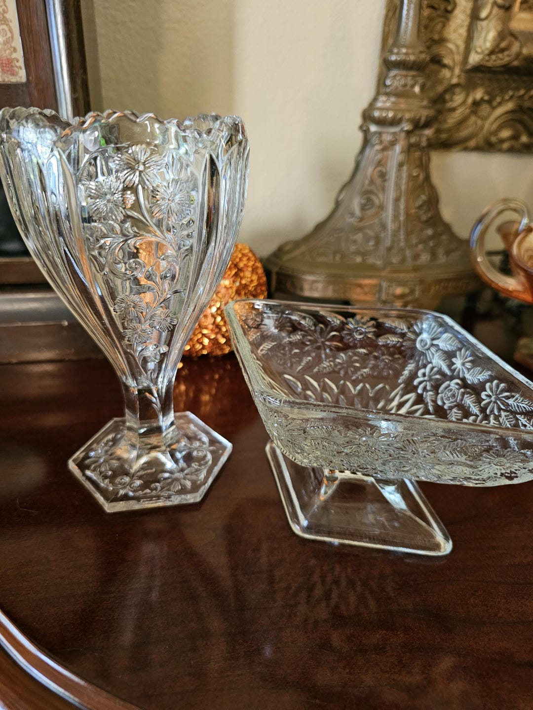 Vintage Wildflower Pattern Glass Set of 2 Imperial Glass Floral ...