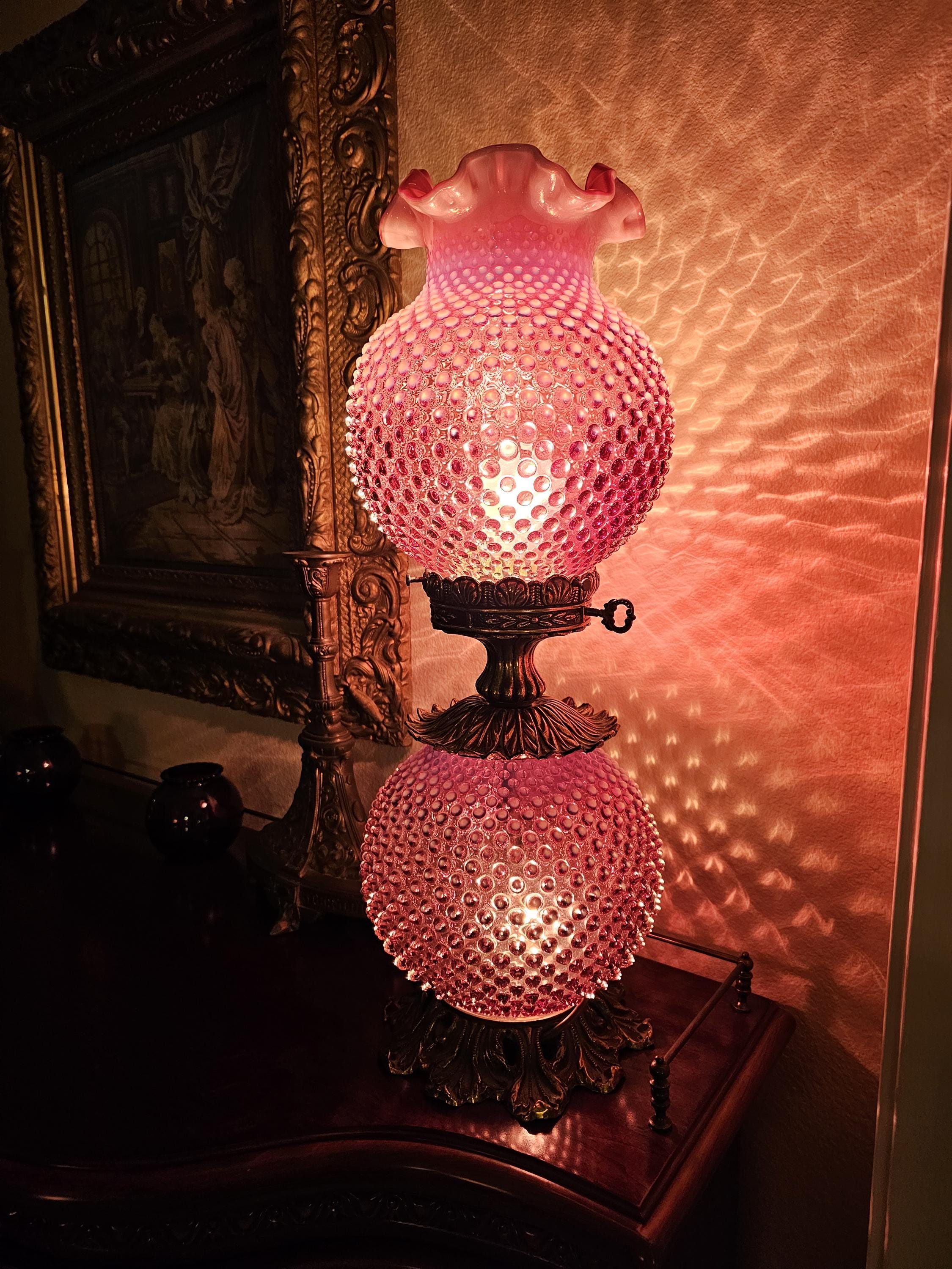 Vintage Fenton Cranberry Opalescent Hobnail GWTW Lamp | Fenton Lamps ...
