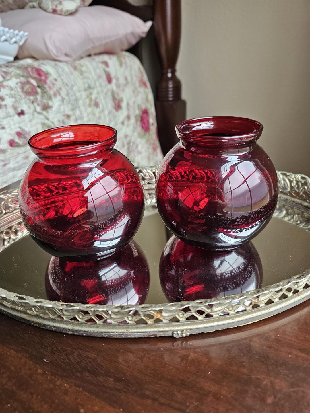 Vintage Anchor Hocking Royal Ruby Ivy Ball Vase- Set of 2 - Etsy