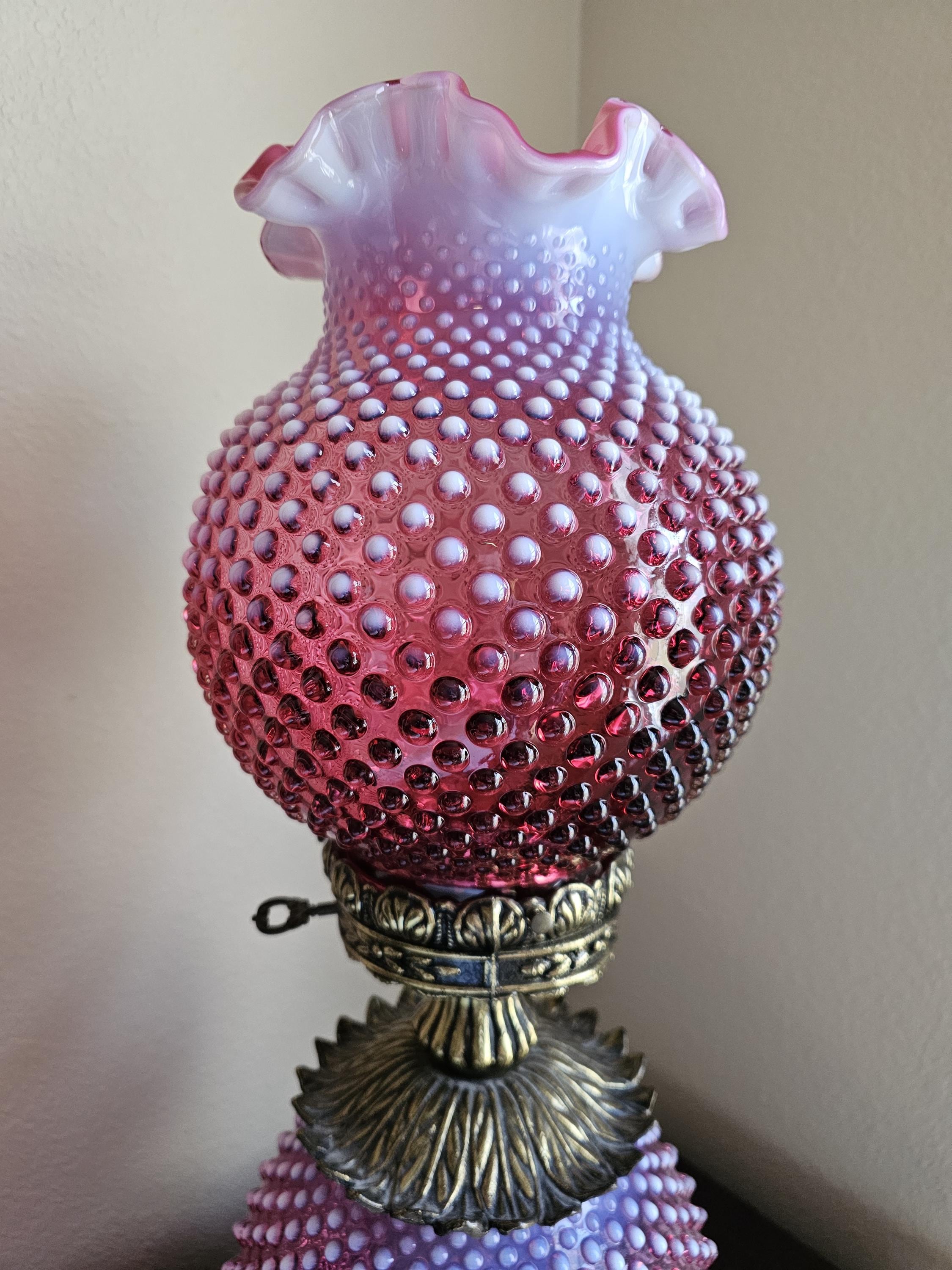 Vintage Fenton Cranberry Opalescent Hobnail GWTW Lamp | Fenton Lamps ...