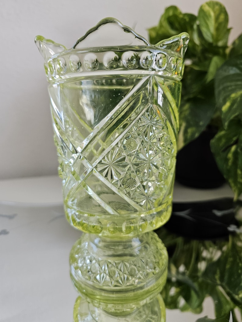 Antique 1885 Richards & Hartley Uranium Glass Footed Celery Vase- Daisy ...