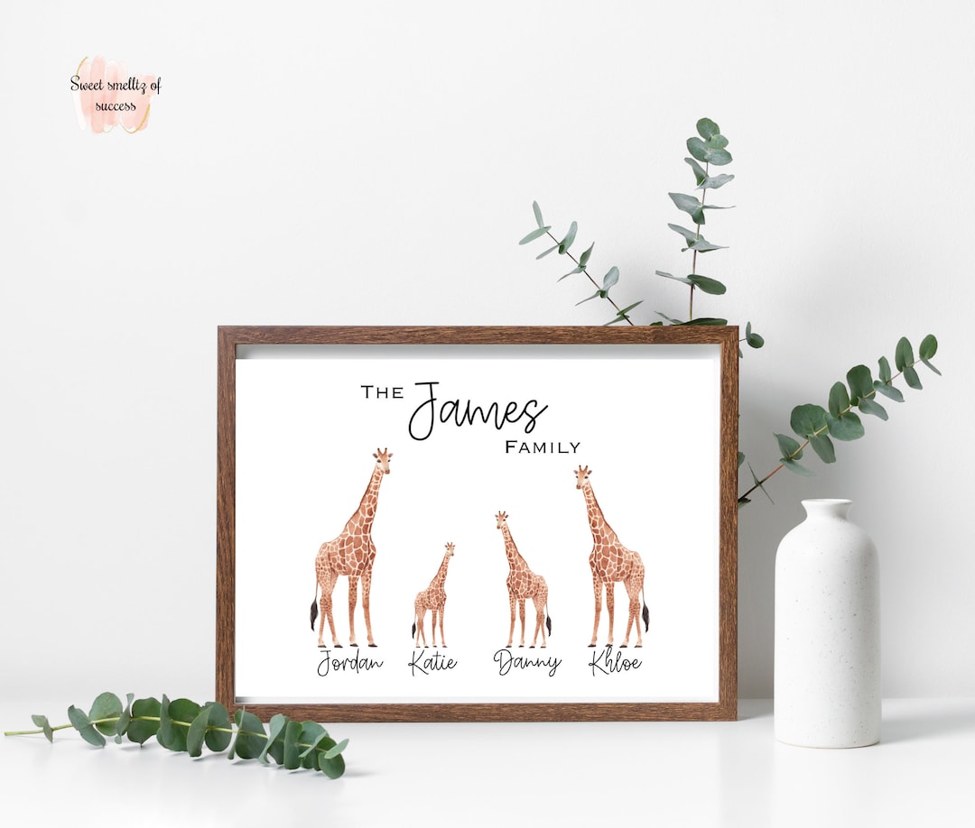 Personalised Giraffe Family Tree Family Print Customised Print Unframed ...