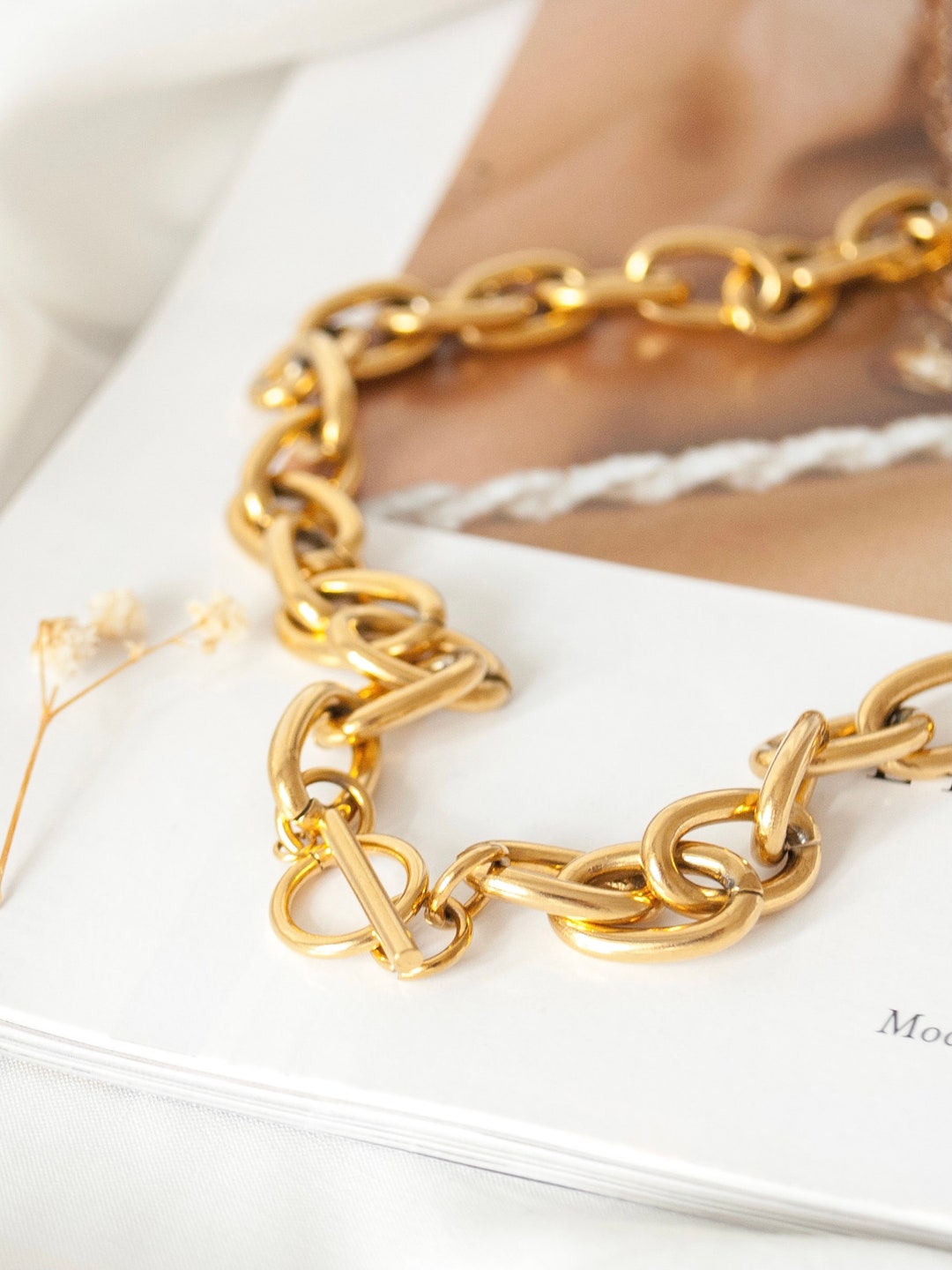 18K GOLD Chunky CHAIN NECKLACE Gold Extra Large Thick Necklace Gold ...