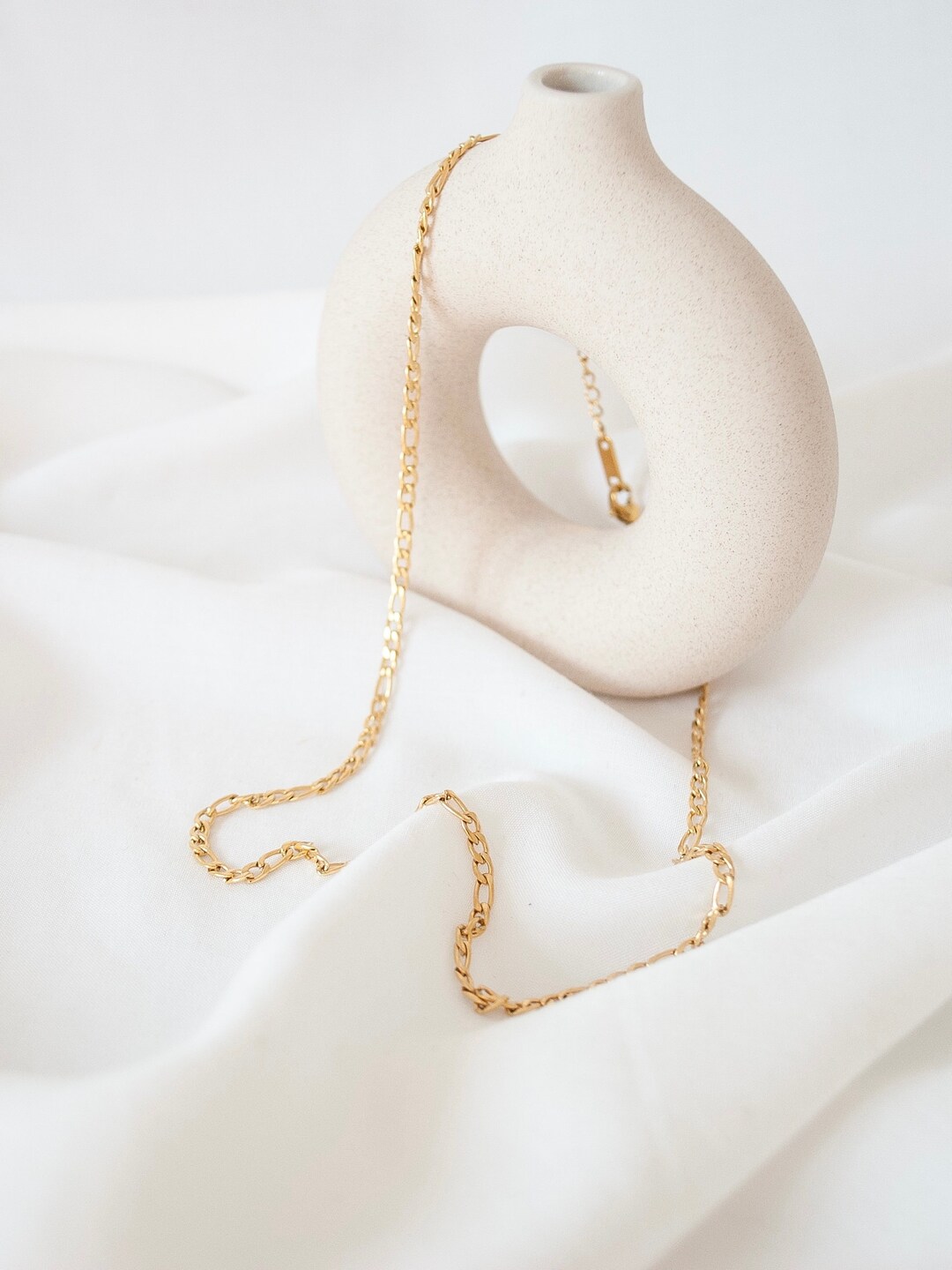 18K Gold Figaro Chain Necklace Gold Plated Thin Basic Chain Gold ...