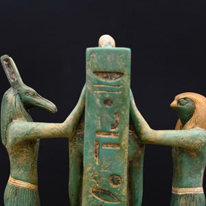 Hand-carved Egyptian Trinity Statue: King Ramesses III, Horus & Set ...
