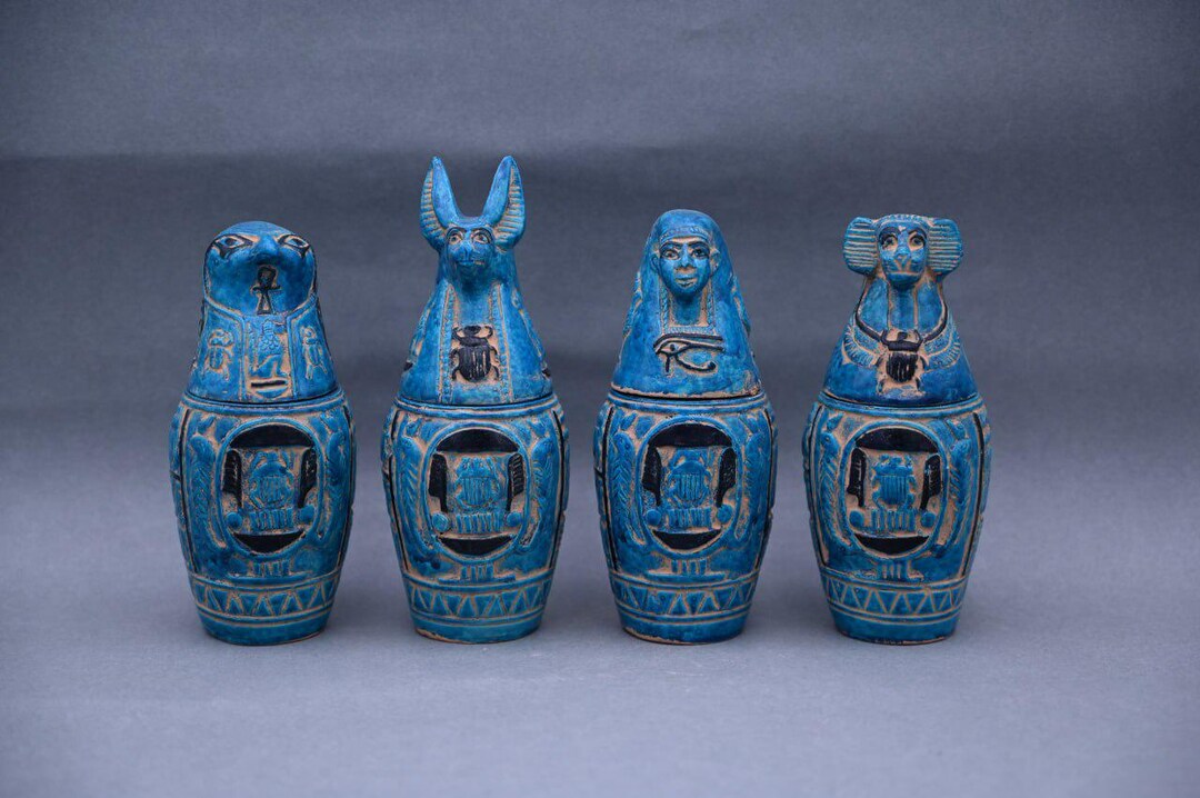 Ancient Egyptian Canopic Jars Statue - Rare Pharaonic Stone Antiquities ...